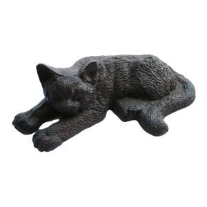 Cast Iron Sleeping Cat Figurine Garden Decor, Antique Rust
