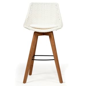 Mogo Resin Wicker & Teak Timber Indoor / Outdoor Counter Stool, White ...