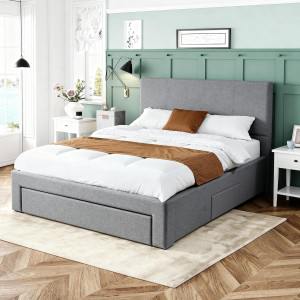Oliver Fabric Platform Bed with Drawers, King